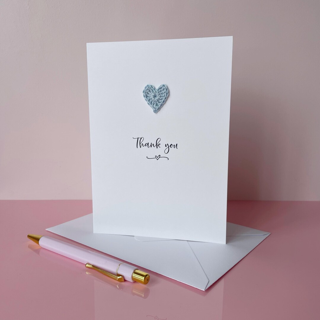 Simple Thank You Card Finished With a Crochet Heart - Etsy
