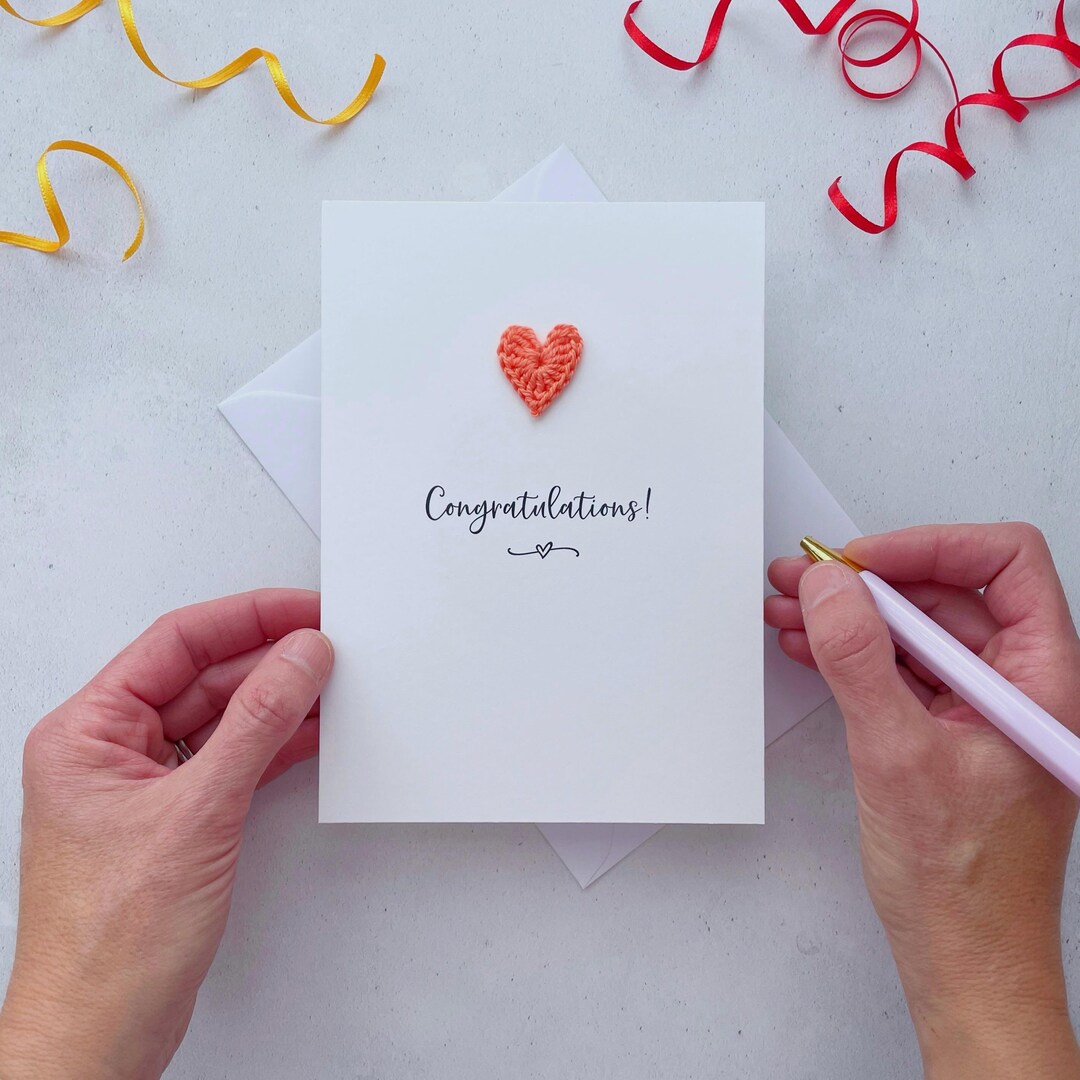 Congratulations Card Finished With a Crochet Heart - Etsy