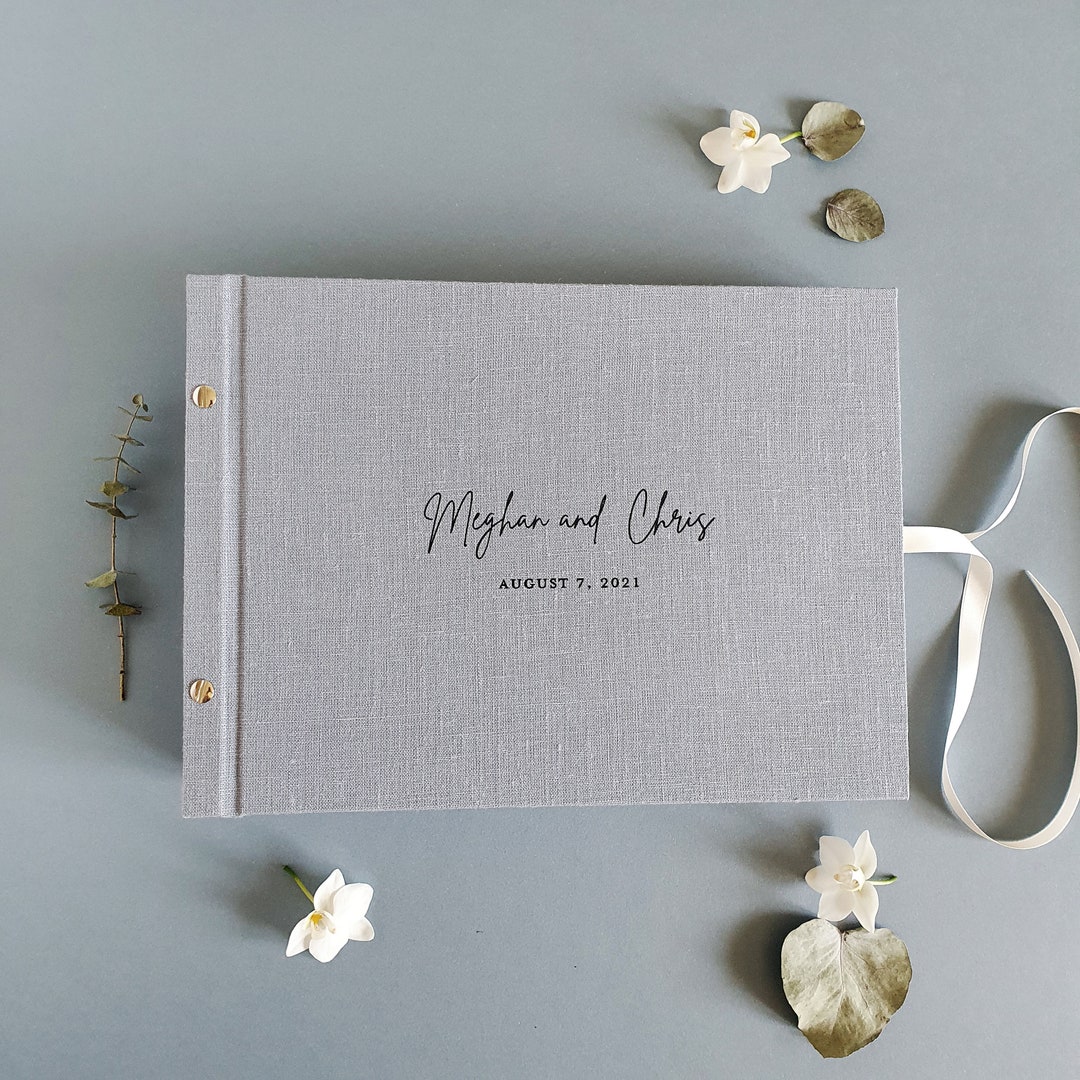 Faded Blue Linen Guest Book, Pages With Spacers, Photo Album/guest Book ...