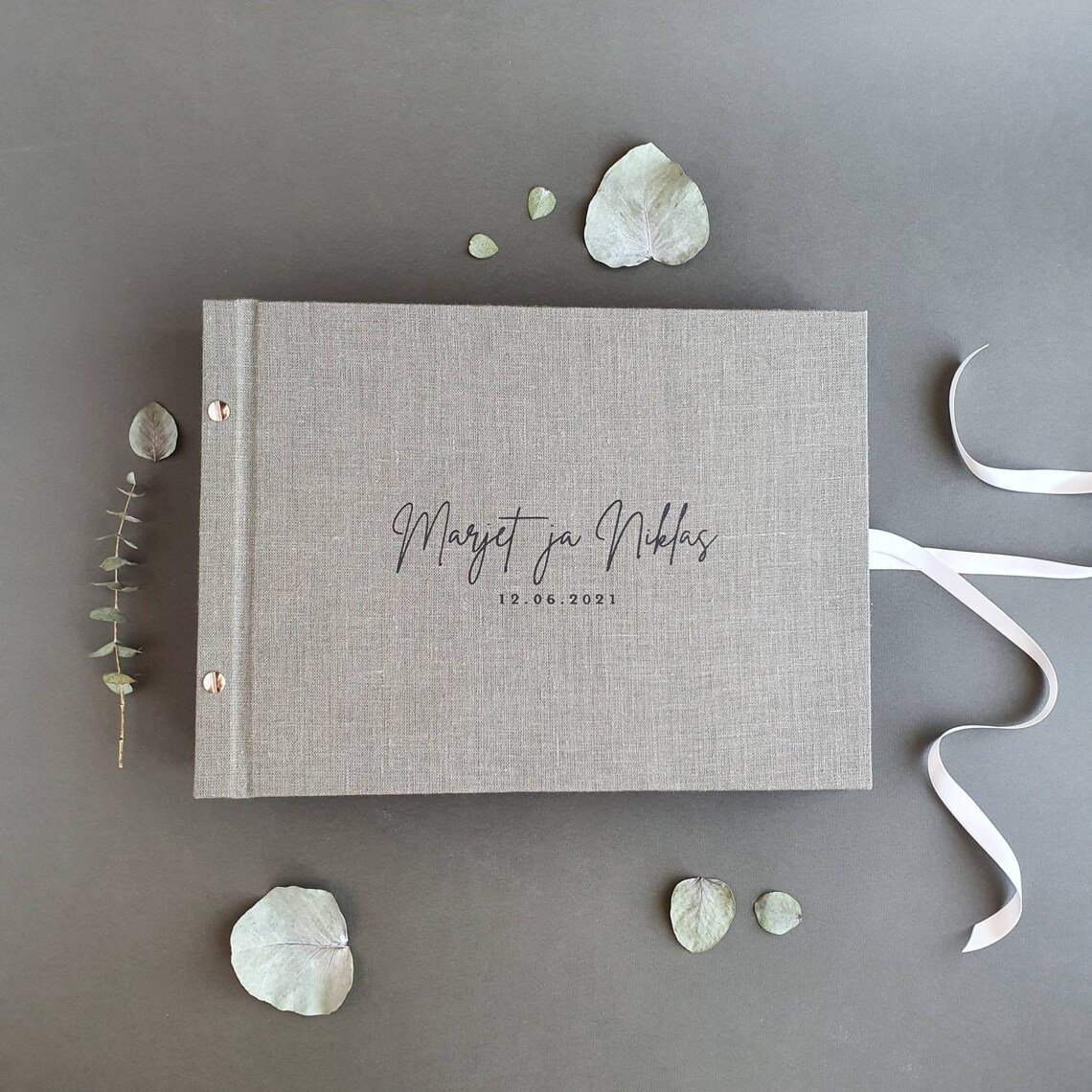 Linen Guest Book Dark Moss Green Guest Book With Pockets for - Etsy