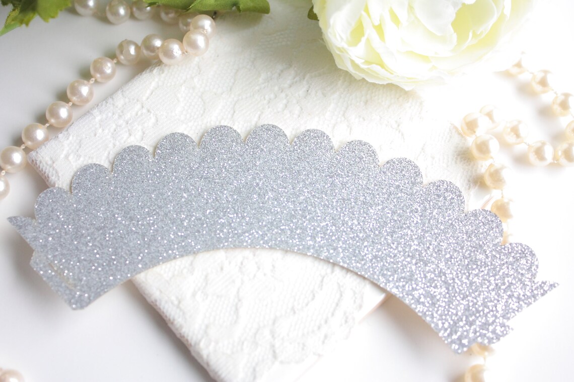 Silver Glitter Cupcake Wrappers Silver Laser Cut Elegant - Etsy