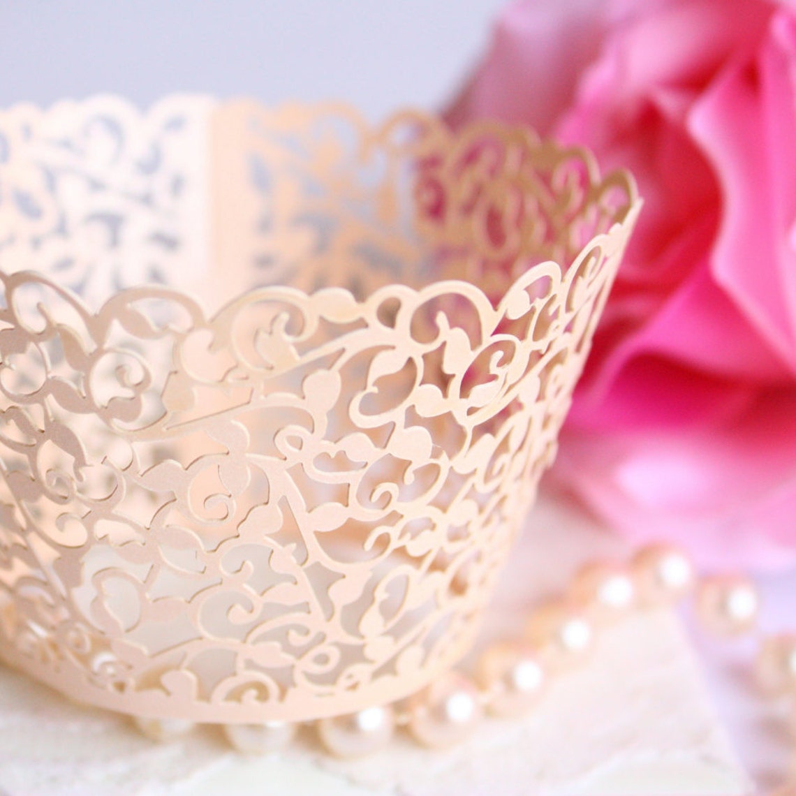 Rose Gold Lace Filigree Cupcake Wrappers for MINI or Standard | Etsy