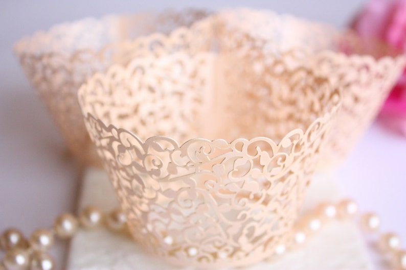 Rose Gold Lace Filigree Cupcake Wrappers for MINI or Standard | Etsy
