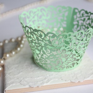 Mint Cupcake Wrappers for Mint Wedding Mint Green Lace - Etsy