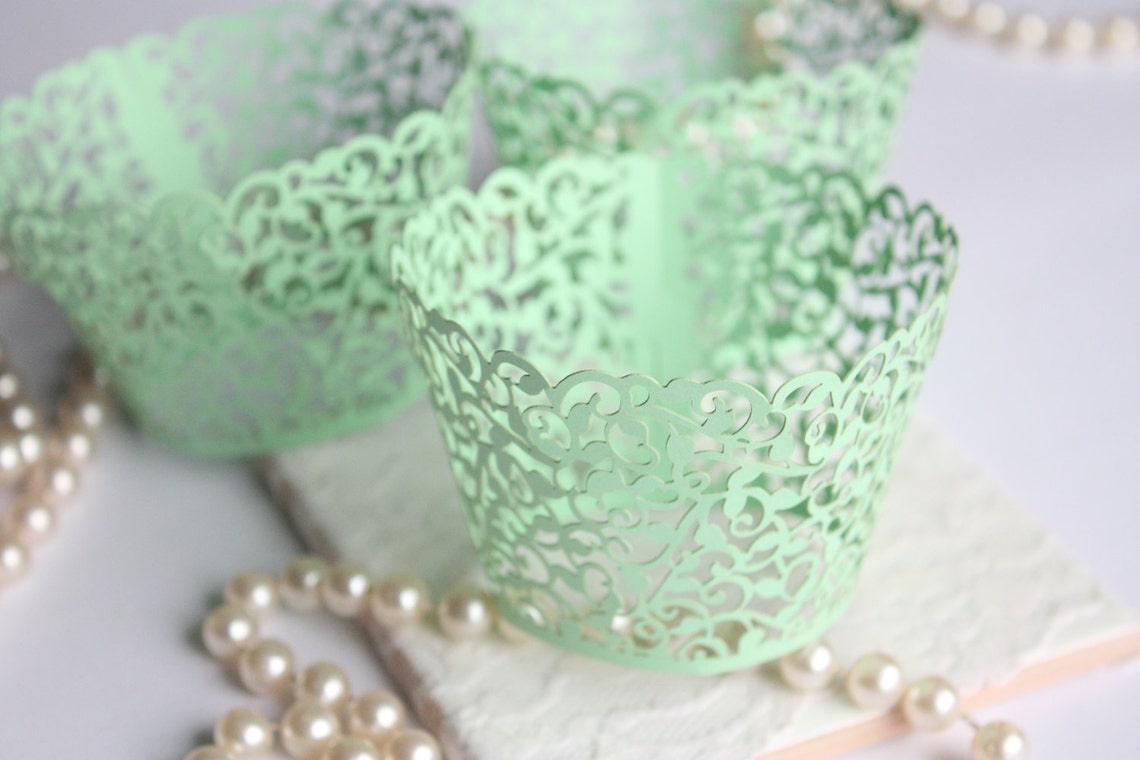 Mint Cupcake Wrappers for Mint Wedding Mint Green Lace - Etsy