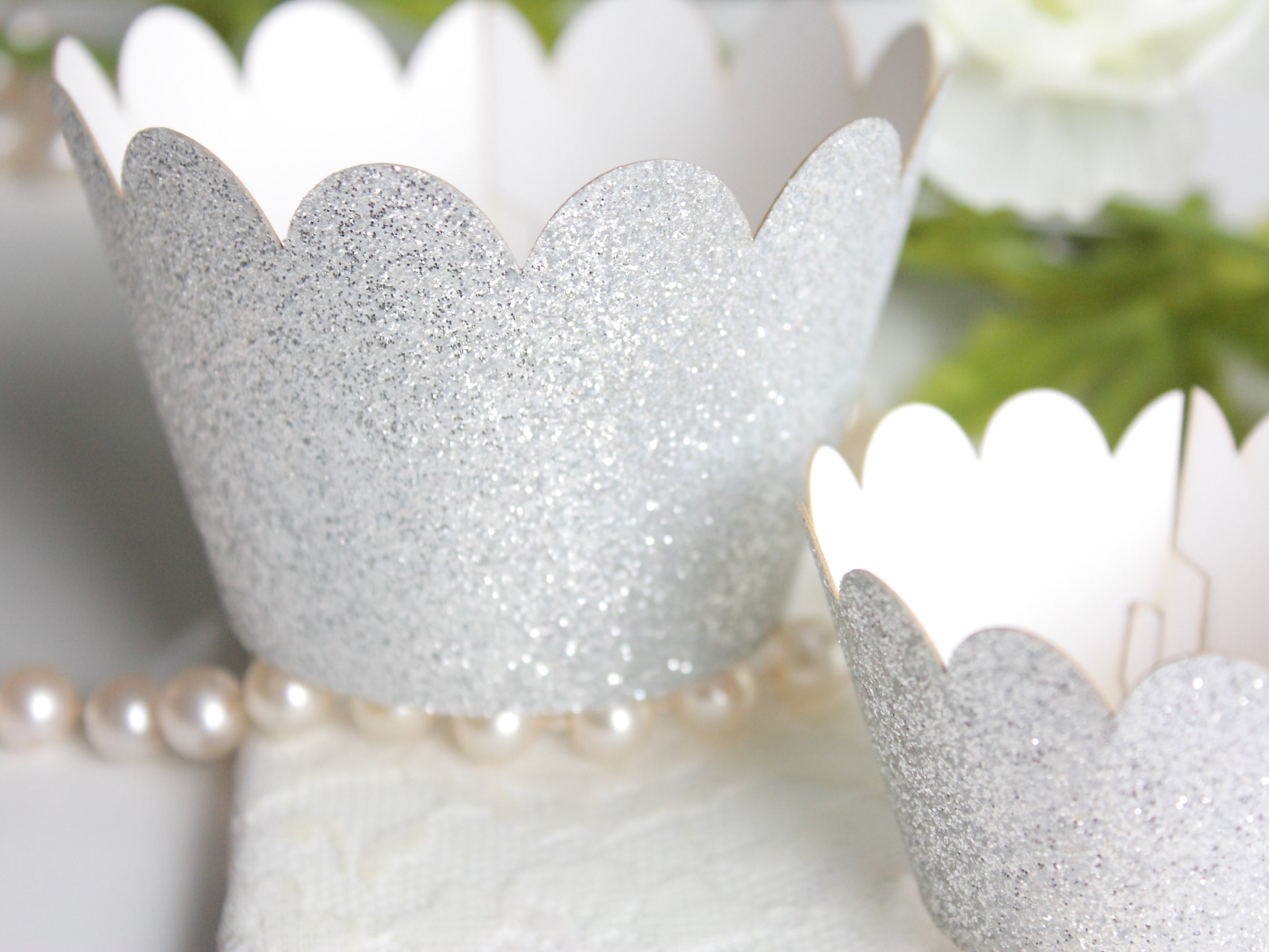 Silver Glitter Cupcake Wrappers Silver Laser Cut Elegant - Etsy