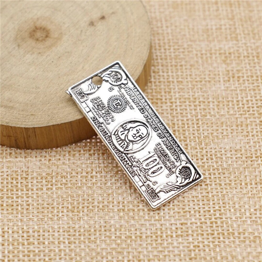 2 Silver Hundred Dollar Charms, Money Charms, 42x18mm, Silver Tone ...