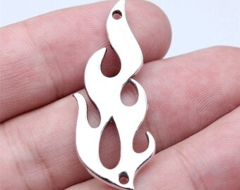 20pcs Flame Charms Blaze Fire Charm 2 Sided Antique Silver Tone 17x19mm ...