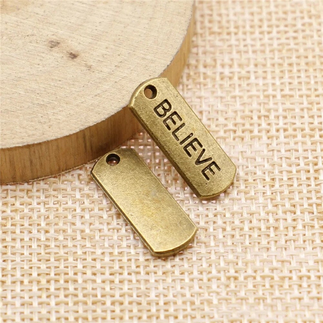 5 Bronze Believe Engraved Tag Charms, Antique Bronze Tone (C-158) - Etsy