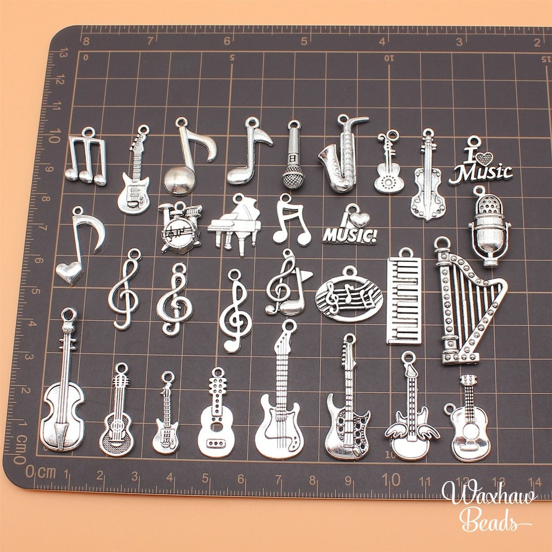 BULK 30 Silver Instrument Charms, Music Charms, Mixed Lot of Charms (N ...