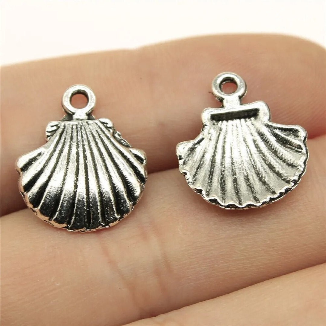 10 Silver Sea Shell Charms, Beach Charms, Antique Silver Tone (B-15) - Etsy