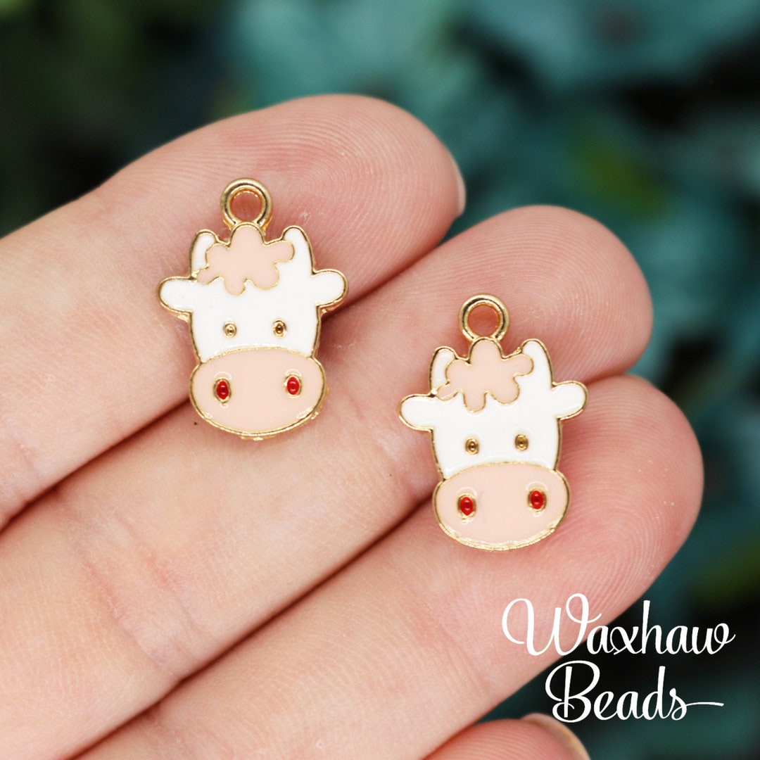 4 Enamel Cow Charms, Gold Tone Enamel Charm (J-142) - Etsy