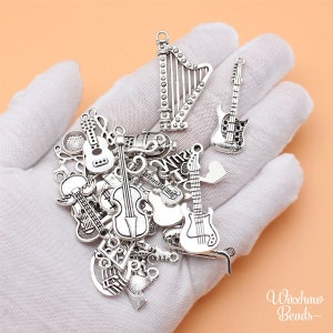 BULK 30 Silver Instrument Charms, Music Charms, Mixed Lot of Charms (N ...