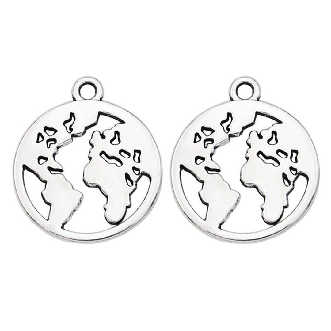 4 Silver World Map Charms, 21x18mm, Silver Plated Charms (B-49) - Etsy