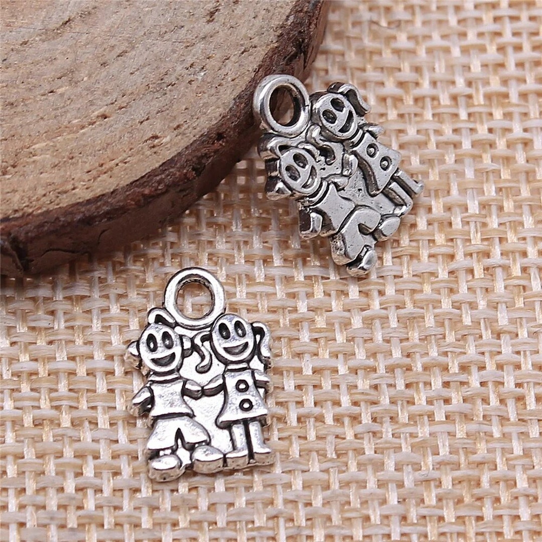 5 Silver Little Girl Little Boy Charms, 11x16mm, Silver Tone Charms (Q ...