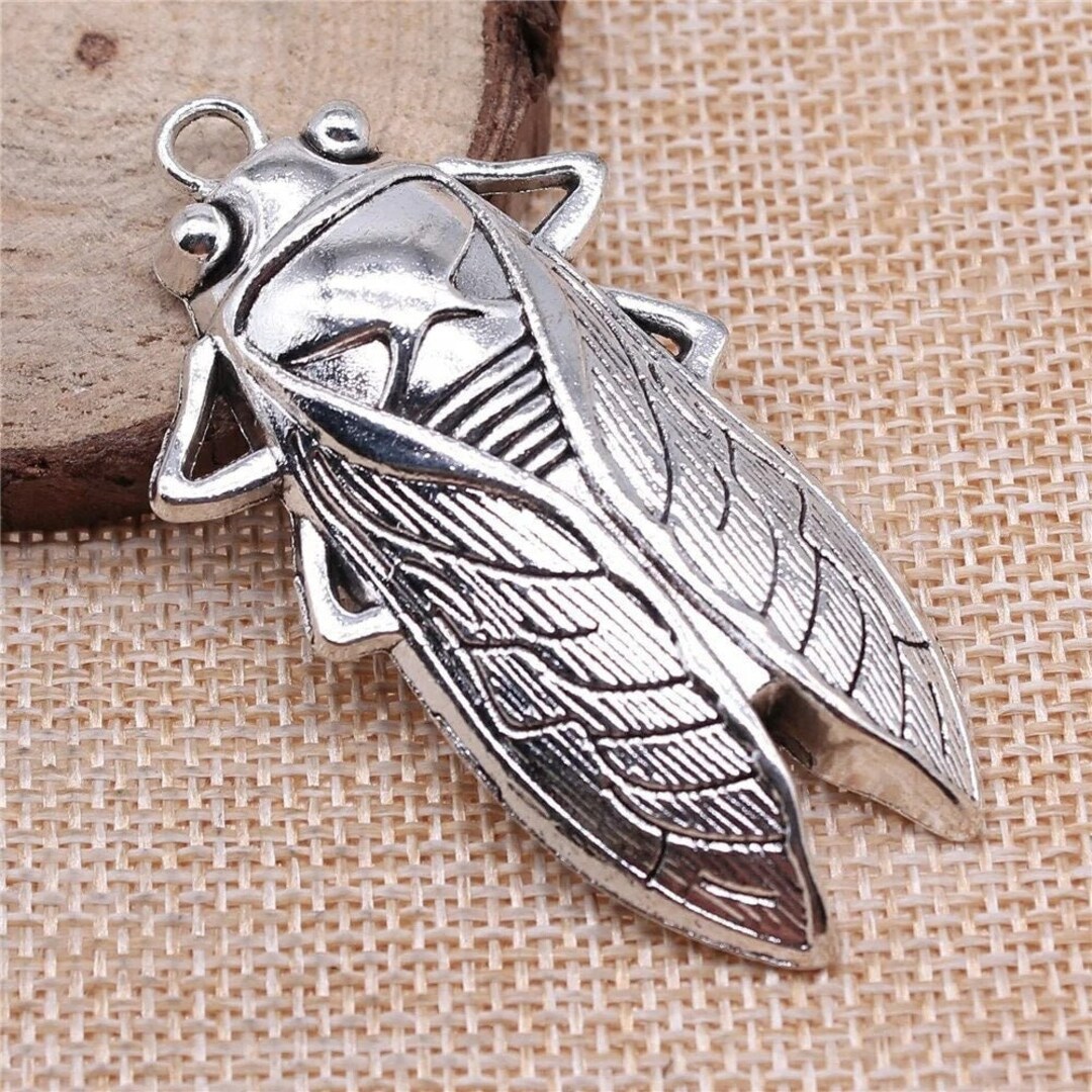 Silver Cicada Locust Beetle Charm, 34x62mm, Silver Tone Charms (O-59 ...