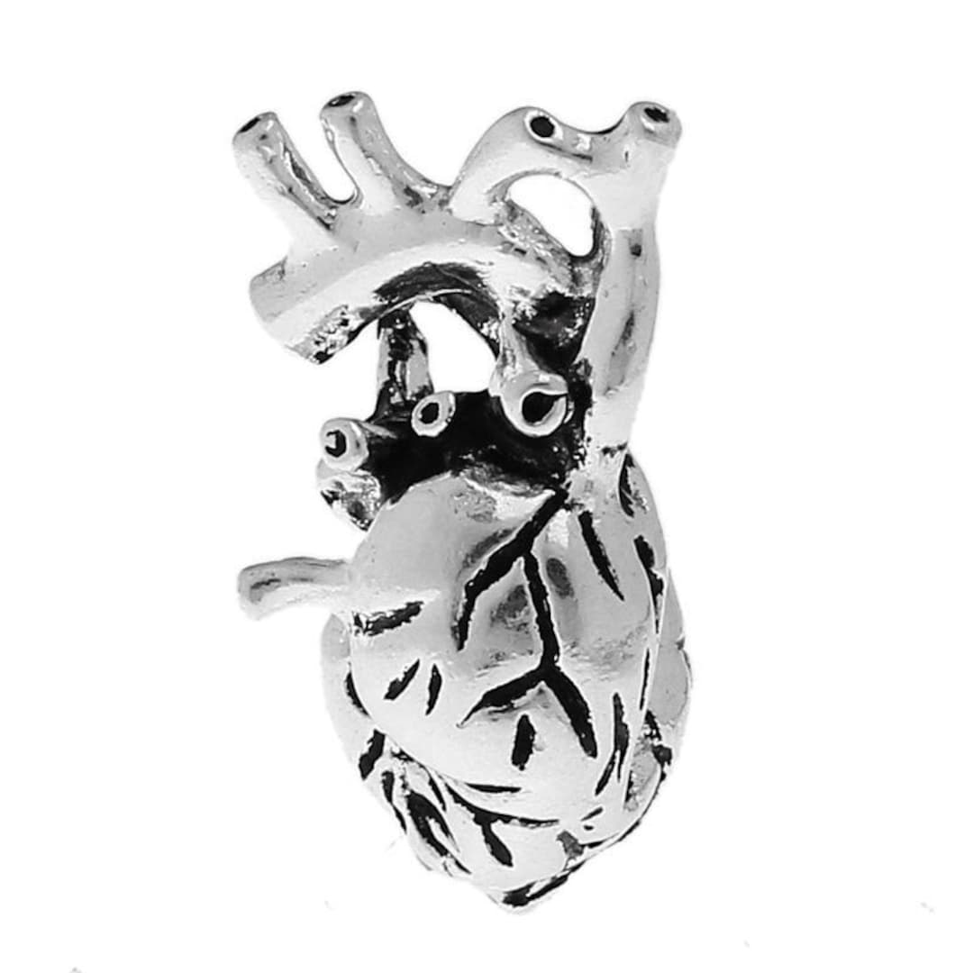 Silver Human Heart Charm, 3D Detailed, Silver Tone Charms (L-98) - Etsy