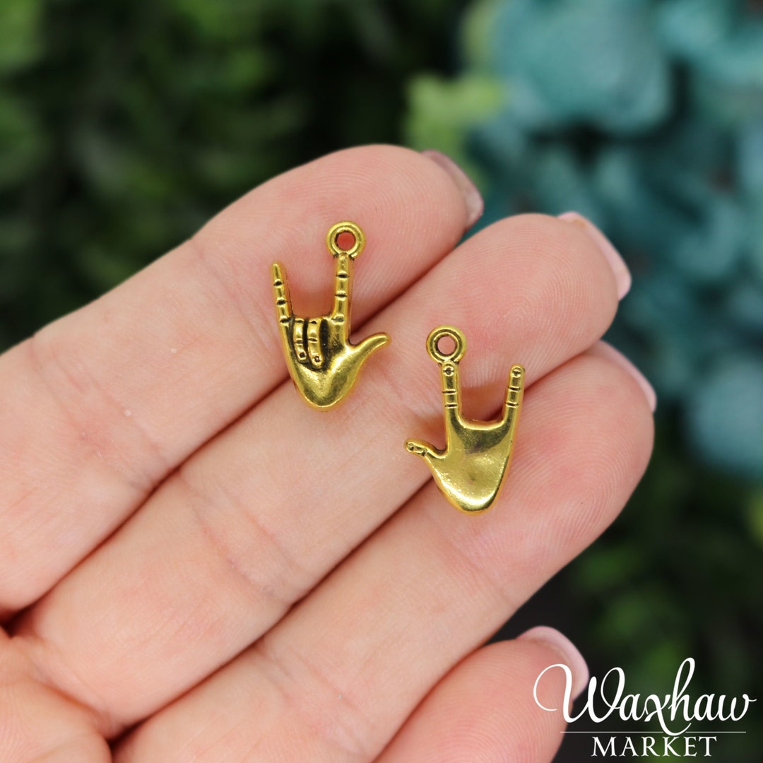 5 Gold Love Sign Language Charms, 18x10mm, Antique Gold Tone (D-119) - Etsy