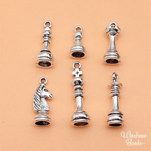 BULK 6 Silver Set of Chess Pieces Charms, Mixed Lot of Arrow Chess ...