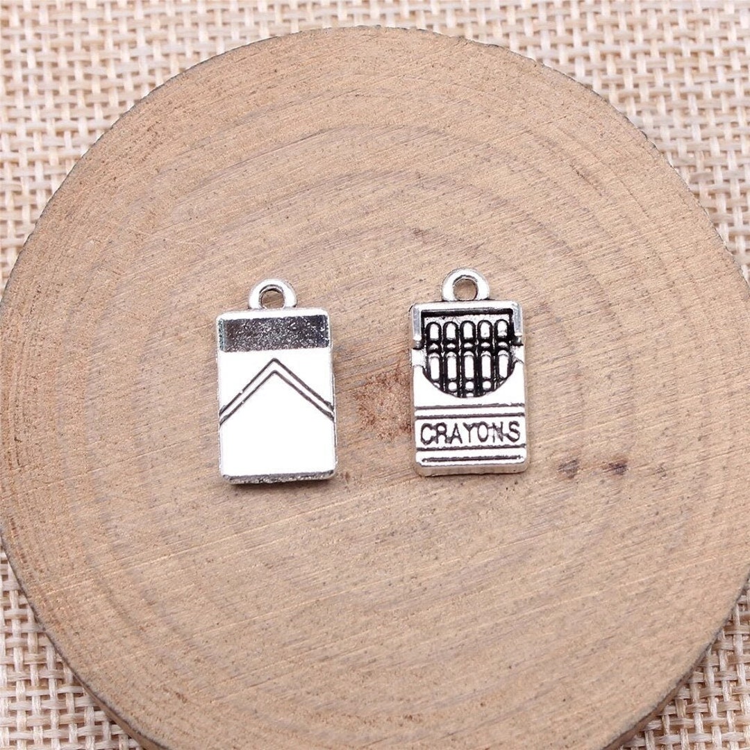 4 Silver Crayon Box Charms, School Charms, 17x9mm, Silver Tone Charms ...