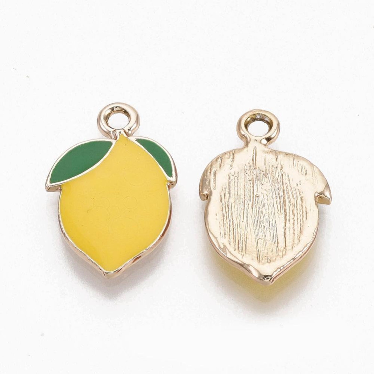 4 Enamel Lemon Charms Gold Tone Enamel Charm E-124 - Etsy