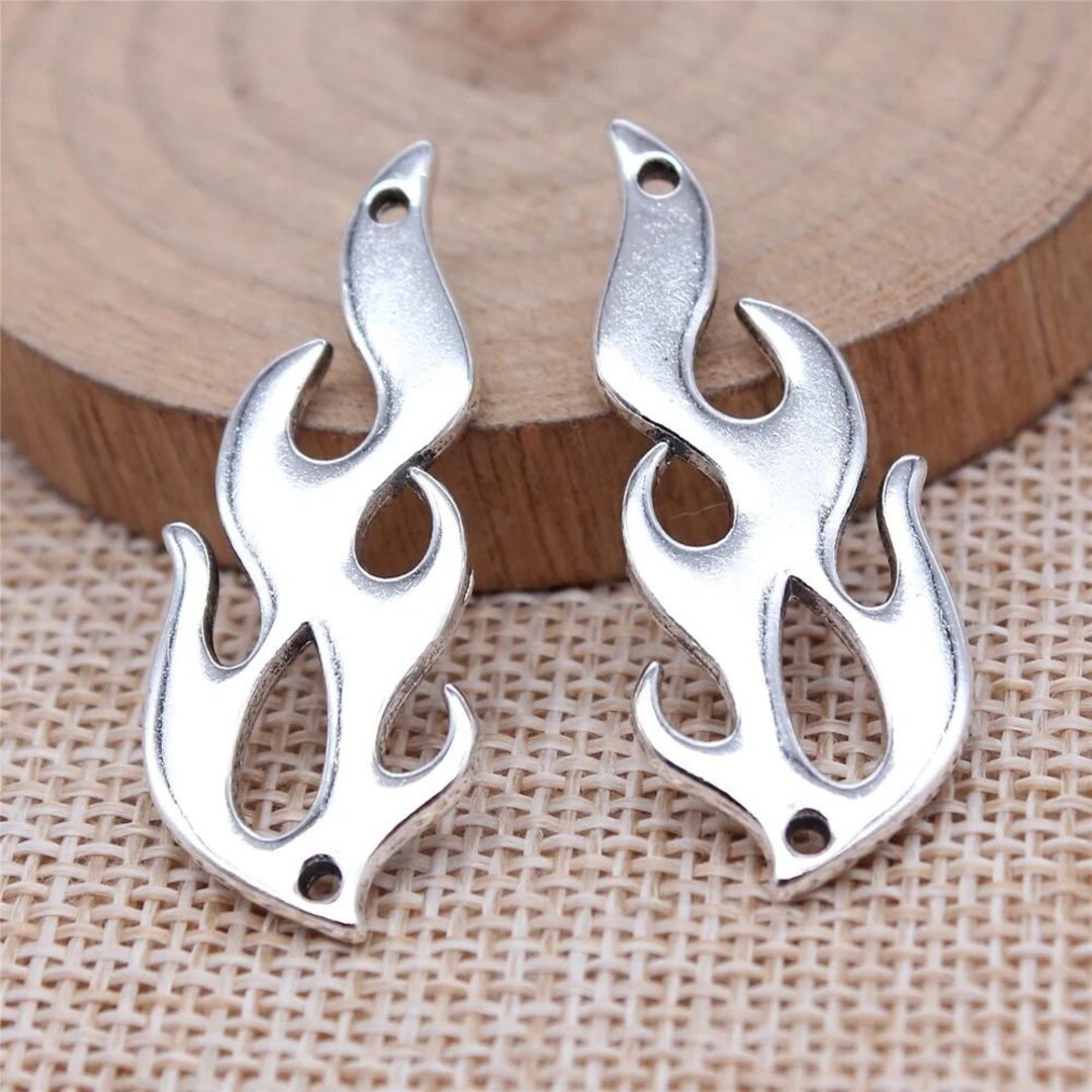 2 Silver Fire Flame Connector Charms, 15x38mm, Silver Tone Charms (O-87 ...