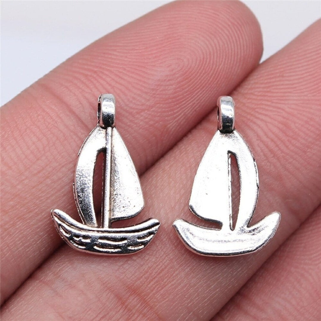 10 Silver Sailboat Charms, Boat Charms, 18x12mm, Antique Silver Tone ...