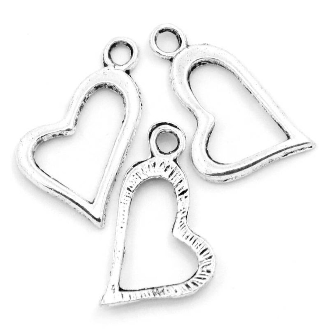 15 Silver Slanted Heart Charms, 20x11mm, Antique Silver Tone (E-68) - Etsy