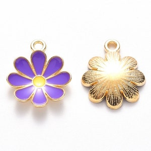 4 Purple Daisy Charms, Gold Tone Enamel Flower Charms (E-21) - Etsy
