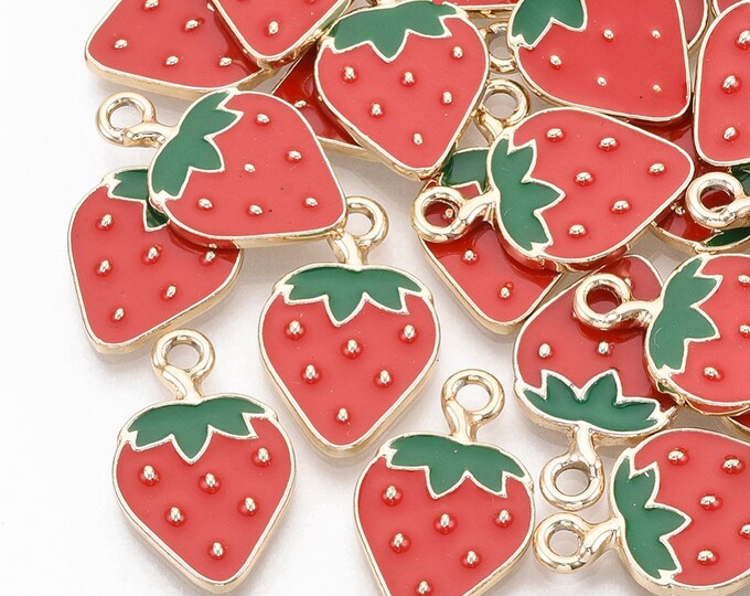 5 Enamel Strawberry Charms Gold Tone Enamel Charm D-108 - Etsy