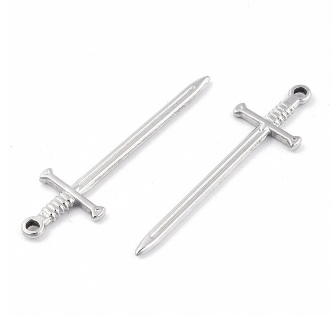 BULK 5 Silver Stainless Steel Sword Charms, 45x14mm, Stainless Steel ...