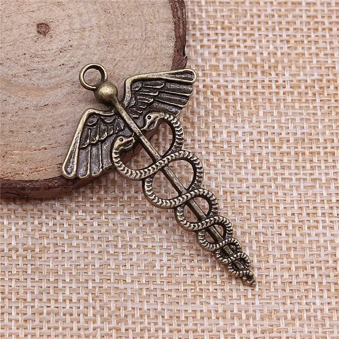2 Bronze Caduceus Charms, Medical Charms, 49x30mm, Bronze Tone Charms ...