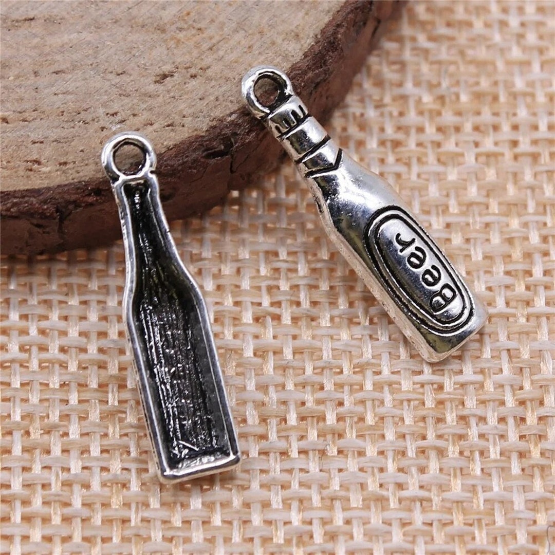 8 Silver Beer Bottle Charms, 24x6mm, Silver Tone Charms (M-185) - Etsy
