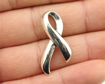 20pcs Breast Cancer Ribbon Charms Awareness Ribbon Anticancer Antique ...