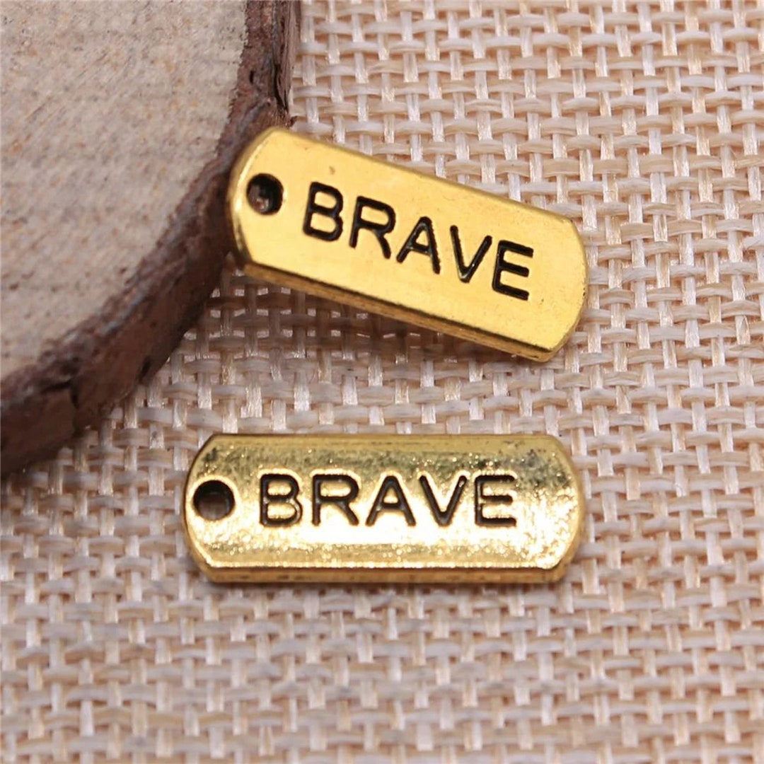 5 Gold Engraved Brave Charms, Brave Word Charms, Antique Gold Tone ...