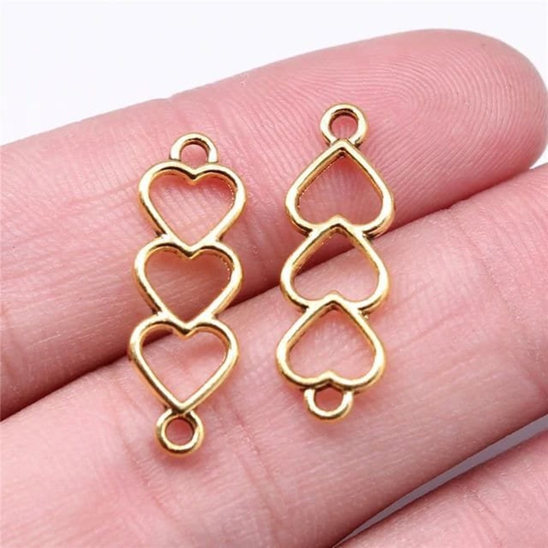 8 Gold Triple Heart Connector Charms, 24x8mm, KC Gold Tone Charms (H ...