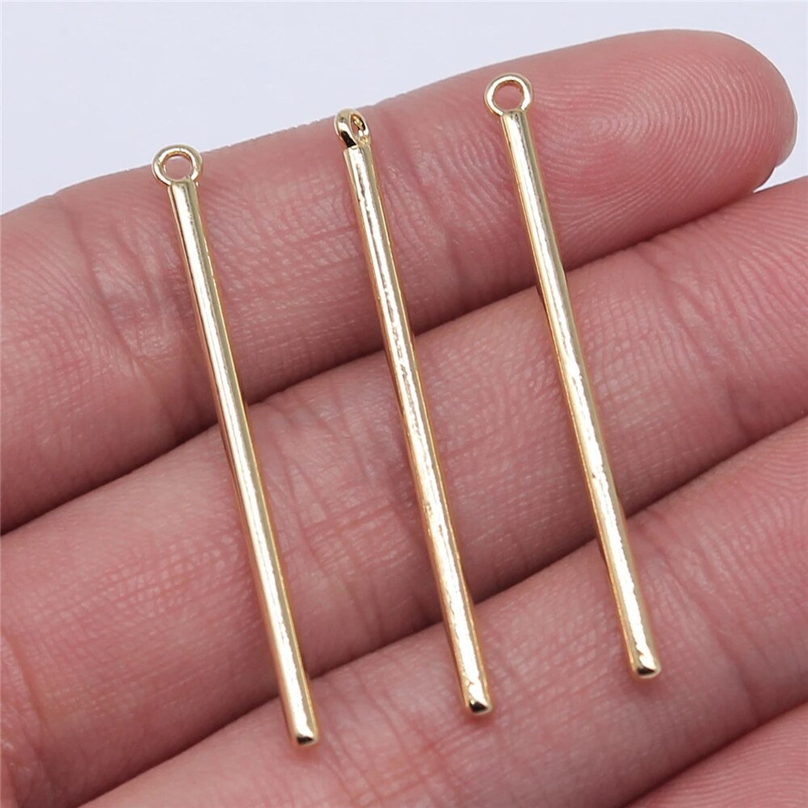 4 Gold Long Bar Charms, Line Charms, 3x41mm, Gold Tone Charms (Q-253 ...