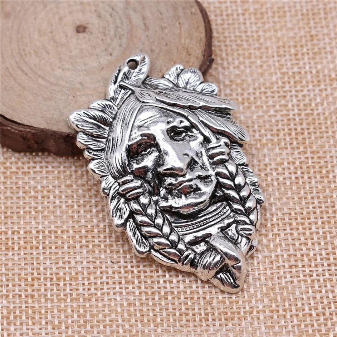 Silver Large Indian Chief Charm, 59x36mm, Silver Tone Charms Charm (K ...