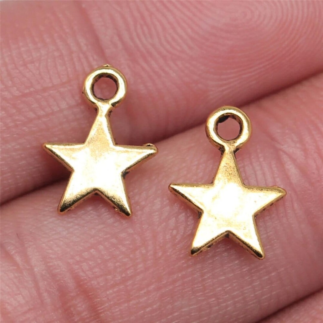 15, 40 Bulk Gold Tiny Star Charms, 11x8mm, Antique Gold Tone Charms (C ...