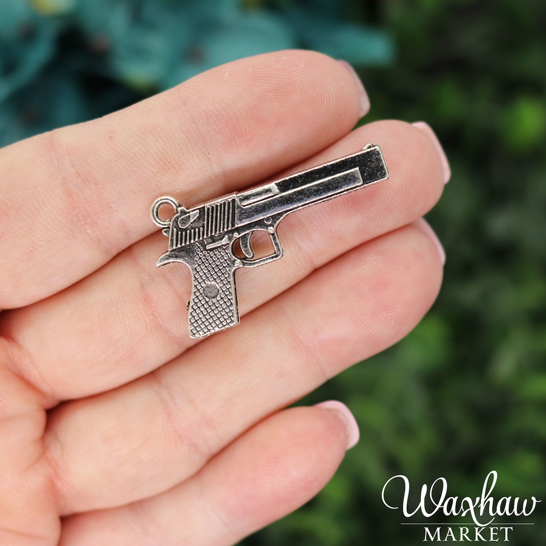 2 Silver Pistol Gun Charms, Antique Silver Plated Charms B-96 - Etsy UK