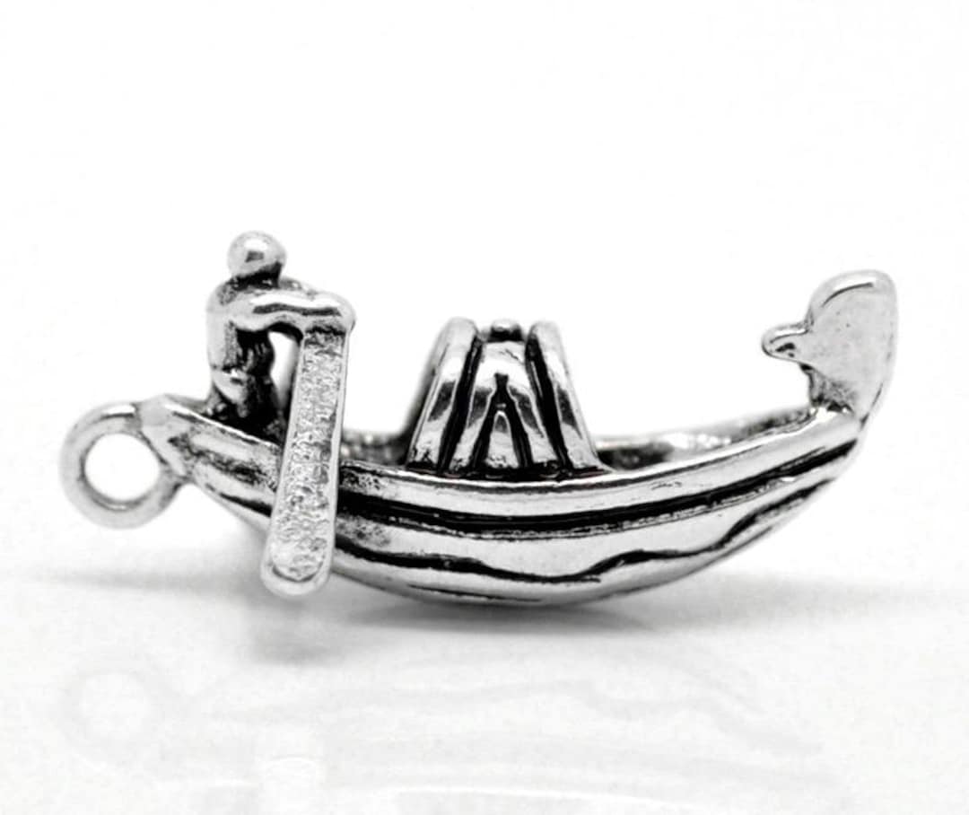 5 Silver Gondola Boat Charms, Venice Charms, 3D, Silver Tone Charms (L ...