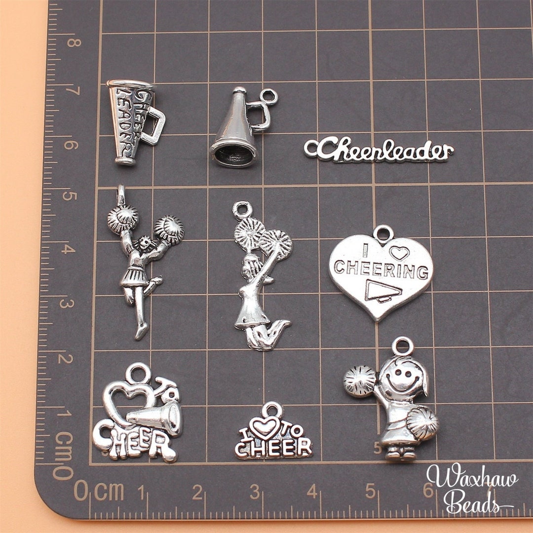 BULK 9 Silver Cheerleading Charms, Cheerleader Charms, Mixed Lot of ...