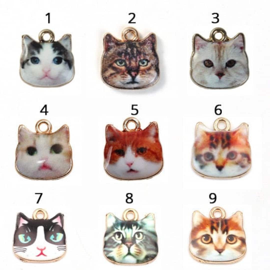 2 Enamel Cat Face Charms, 21x13mm, Gold Plated Enamel Charms - Etsy