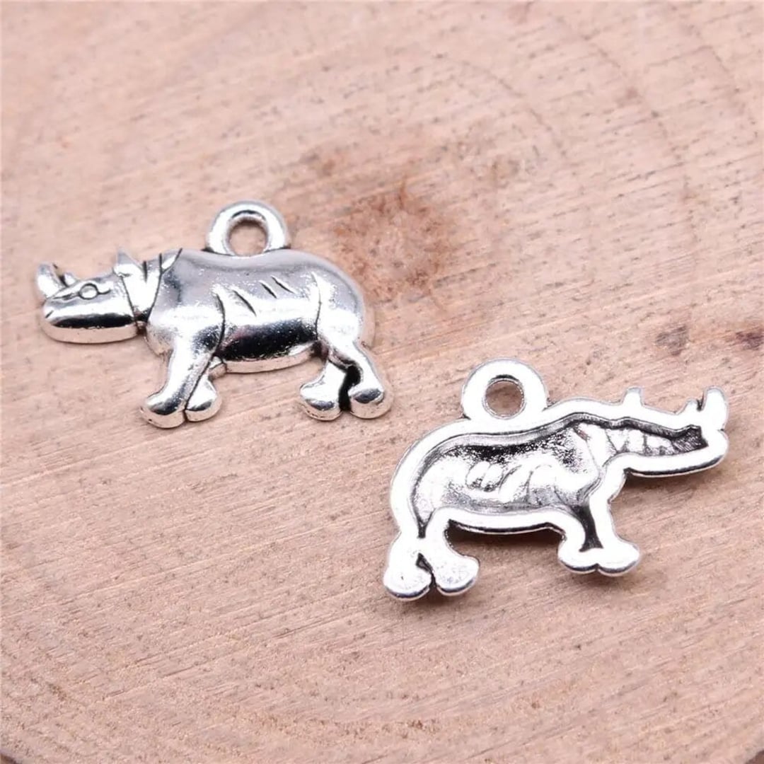 4 Silver Rhino Charms, Rhinoceros Charms, 18x12mm, Silver Tone Charms J ...
