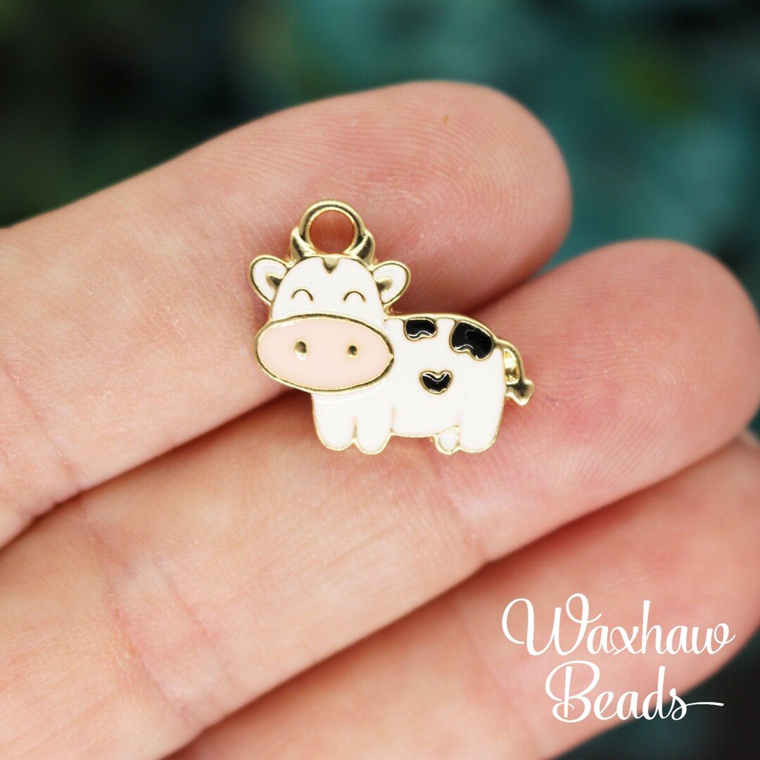 2 Enamel Cow Charms, Gold Tone Enamel Charm (J-37) - Etsy