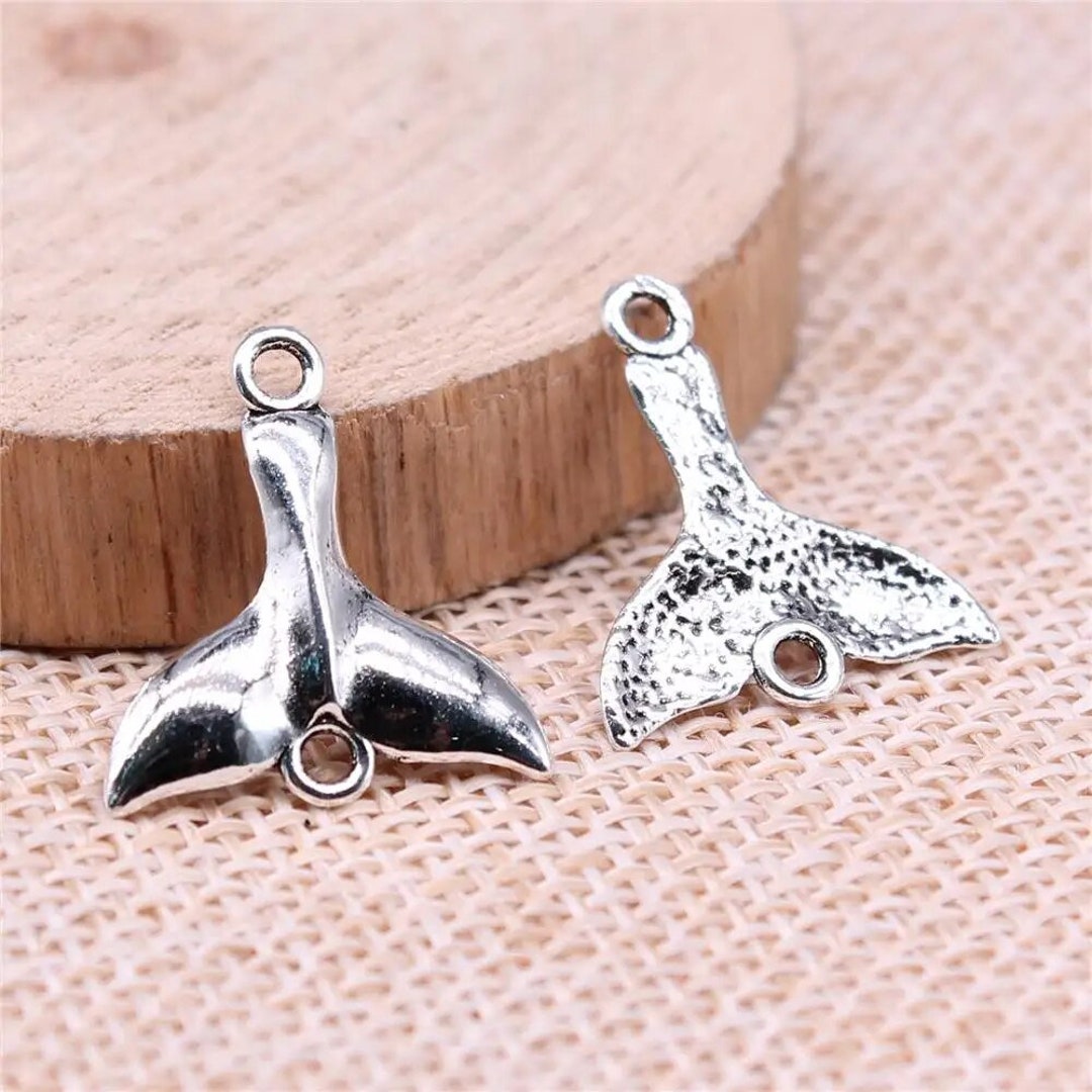 5 Silver Whale Tale Connector Charms, 20x18mm, Silver Tone Charms (Q ...