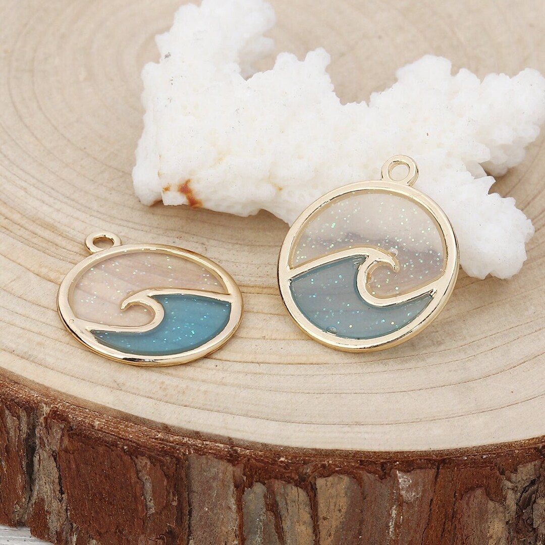 Ocean Wave Enamel Charm, Gold Plated Charms (G-144) - Etsy
