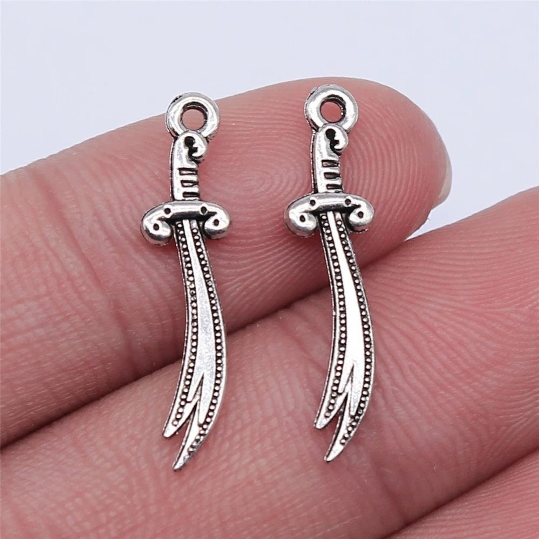 10 Tiny Silver Knife Charms, Tiny Sword Charms, Silver Tone Charms (N ...