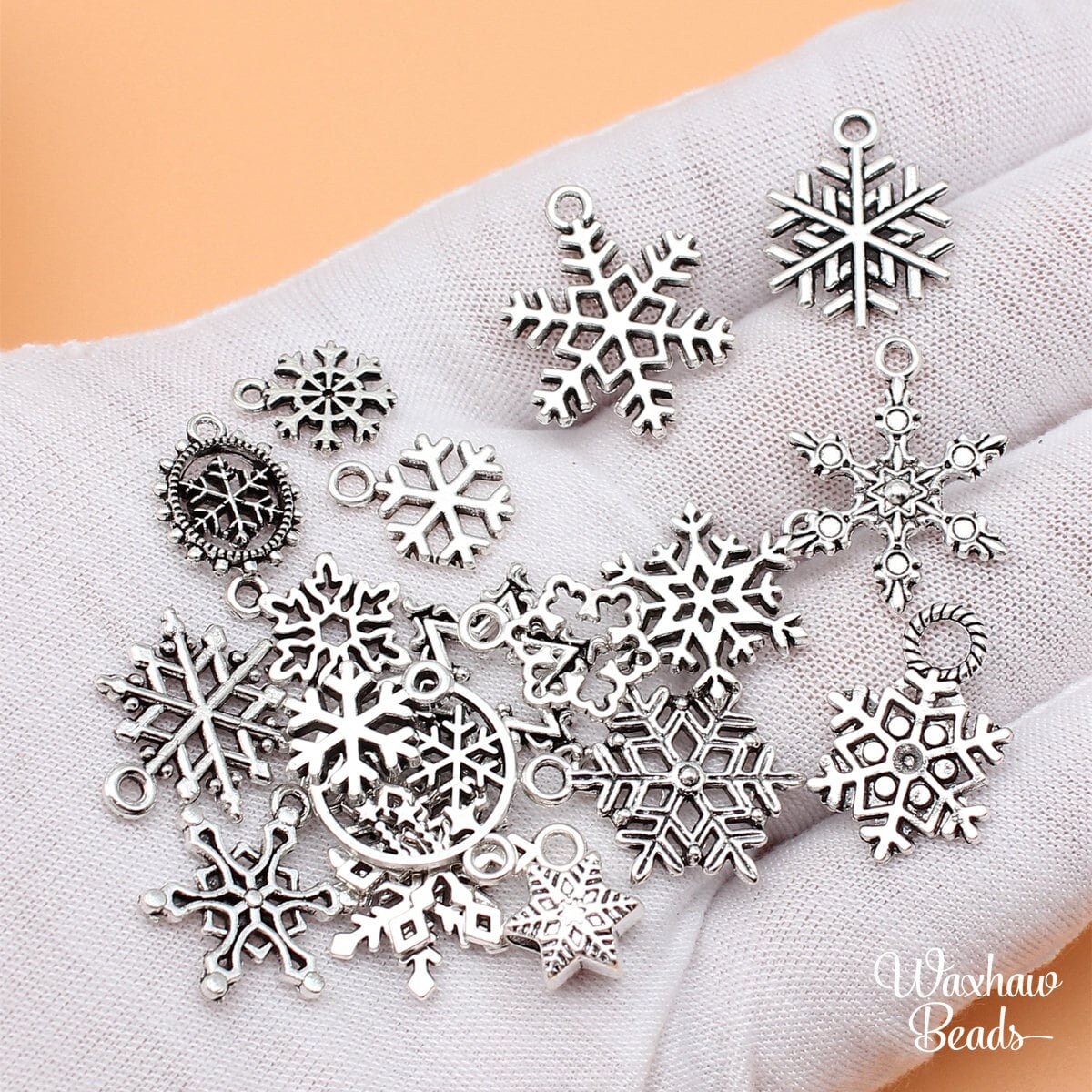 BULK 20 Silver Snowflake Charms, Holiday Charms, Mixed Lot of Charms (G ...