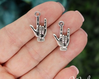 20 Hand Sign Charms I Love You 2 Sided Charms Antique Silver Tone ...